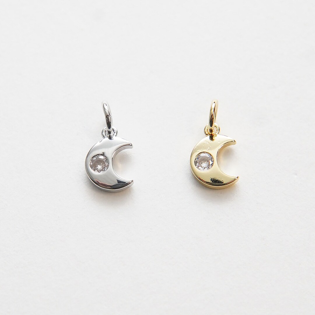 Gold Moon Charms,18k Gold Filled Moon Pendant,cz Micro Pave Celestial ...