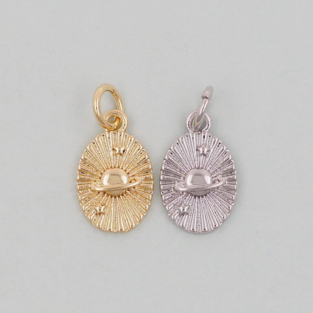 Gold Oval Saturn Charms,18k Gold Filled Saturn Pendant,silver Celestial Charm Bracelet Necklace ...