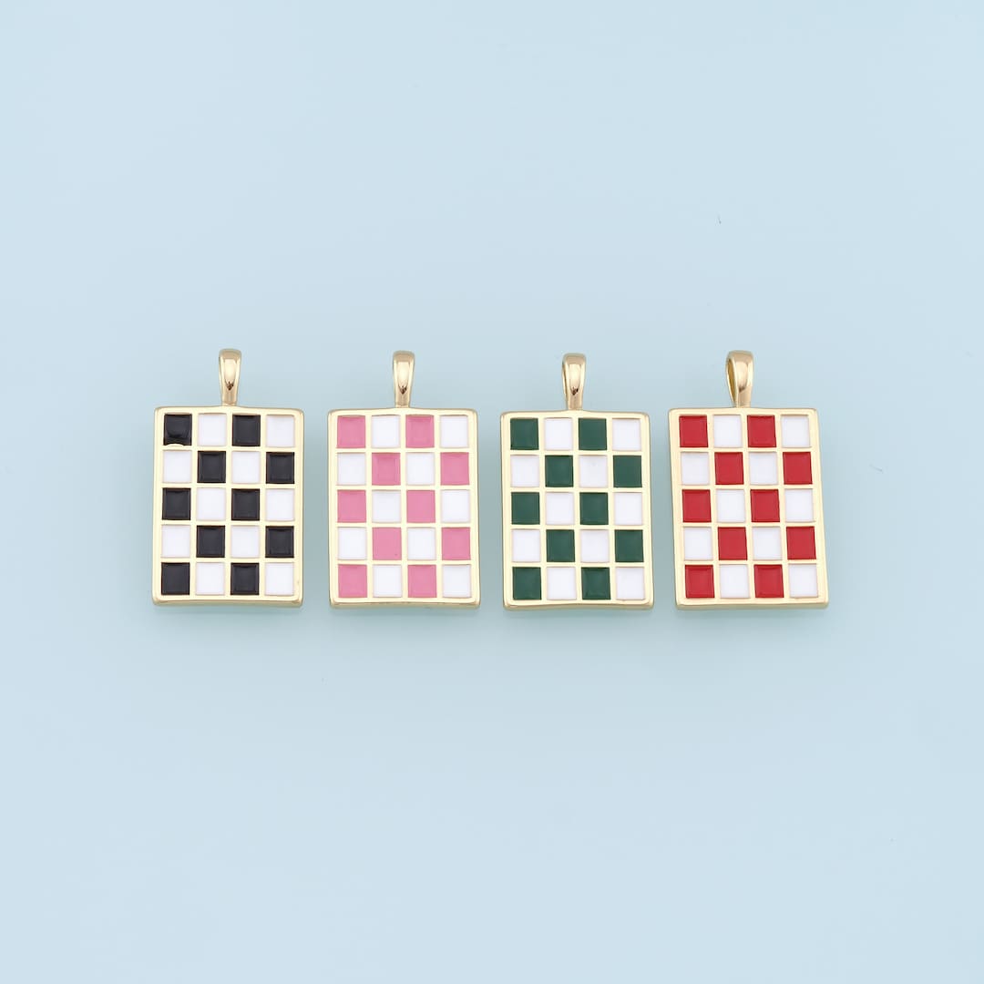 Gold Checkered Charms,18k Gold Filled Enamel Checkered Pendant,checker ...