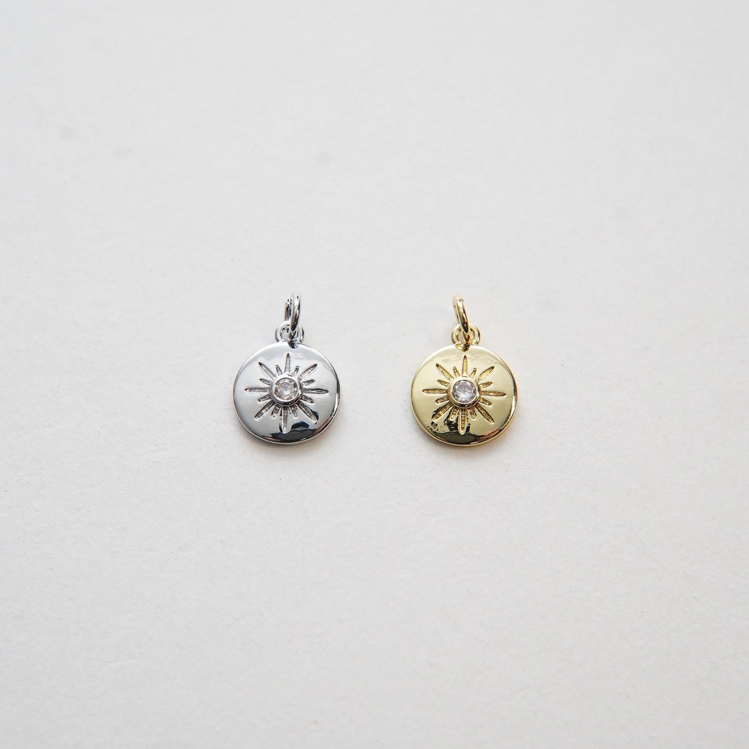 Gold Sun Charms,18k Gold Filled Round Coin Pendant,celestial Charm ...