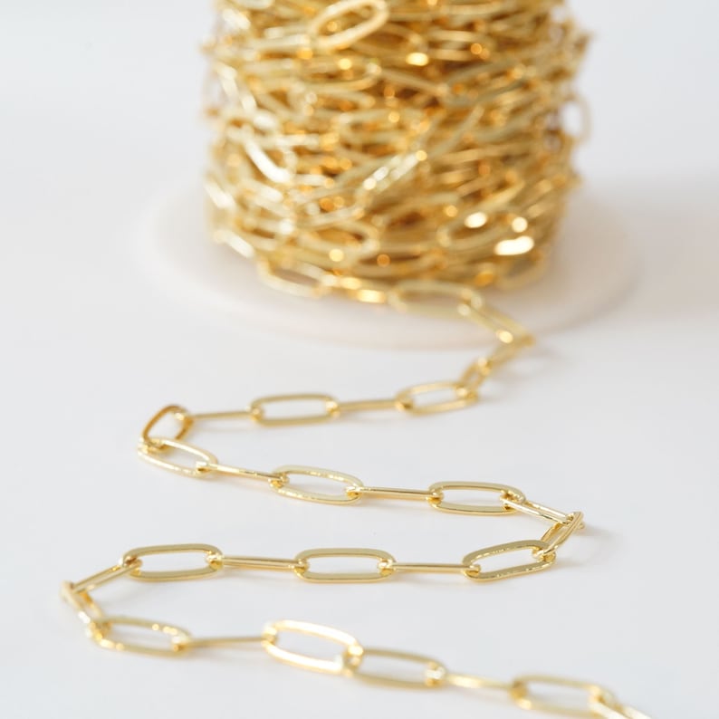 Gold Oval Chain,18k Gold Filled Rectangle Paper Clip Chain for Necklace ...