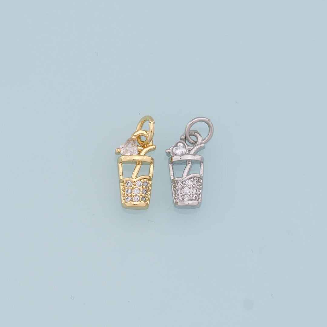 Gold Drinks Charms,18k Gold Filled Cup Pendant,cz Micro Pave Drink Cup ...