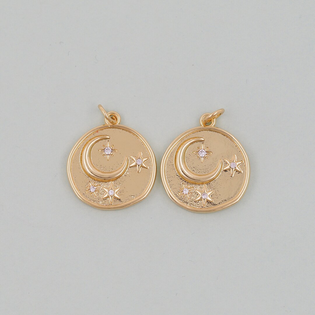 Gold Moon Charms,18k Gold Filled Moon Pendant,cz Micro Pave Star Charm ...