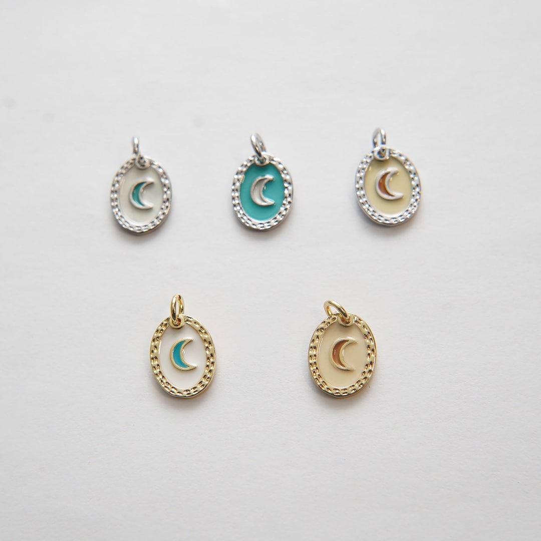 Gold Moon Charms,18k Gold Filled Oval Enamel Moon Pendant,silver Moon ...