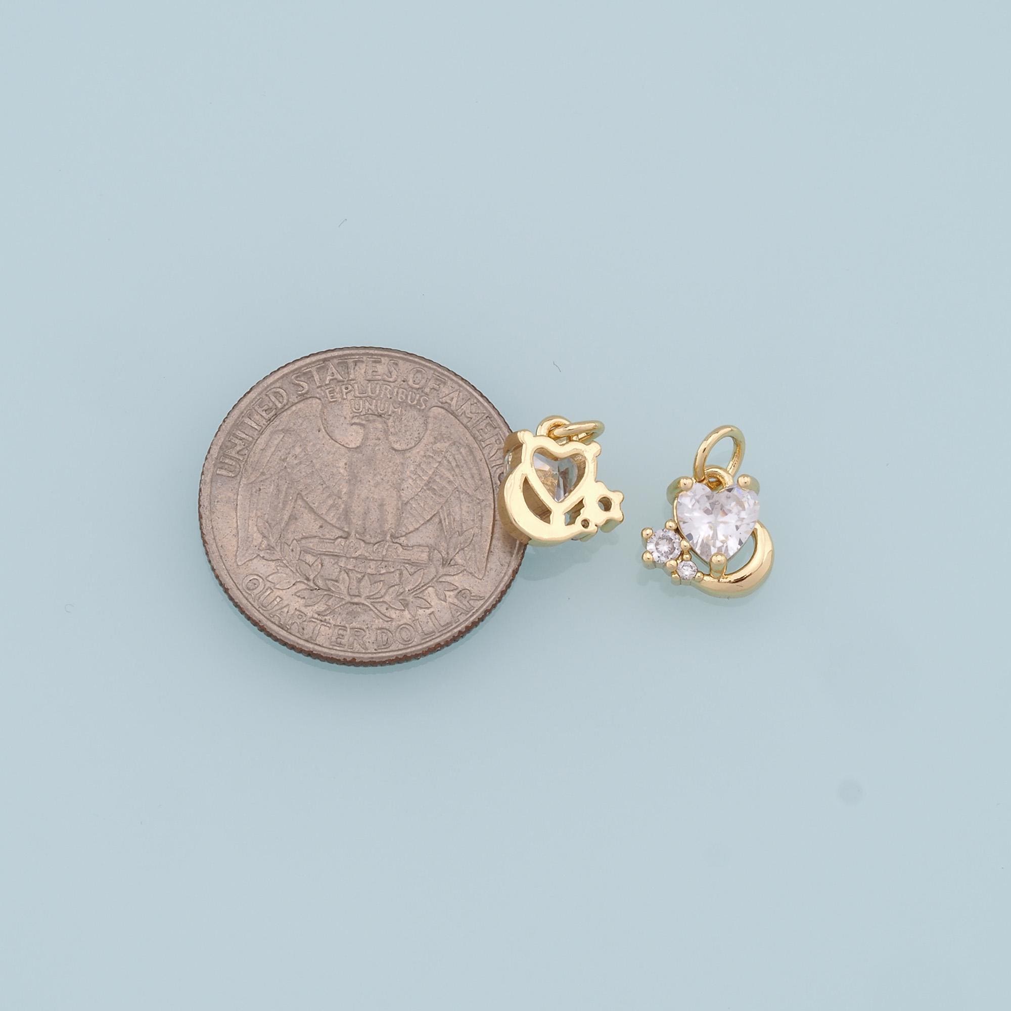 Gold Heart Charms,18k Gold Filled Crystal Heart Pendant,crystal Heart ...