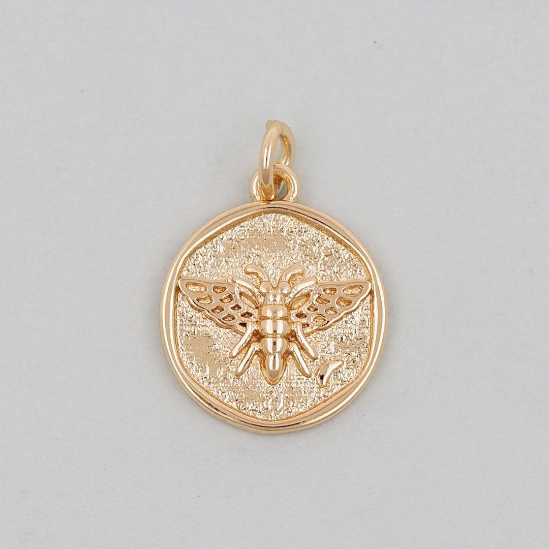 Gold Bee Charms,18k Gold Filled Coin Bee Pendant,bee Charm Bracelet ...
