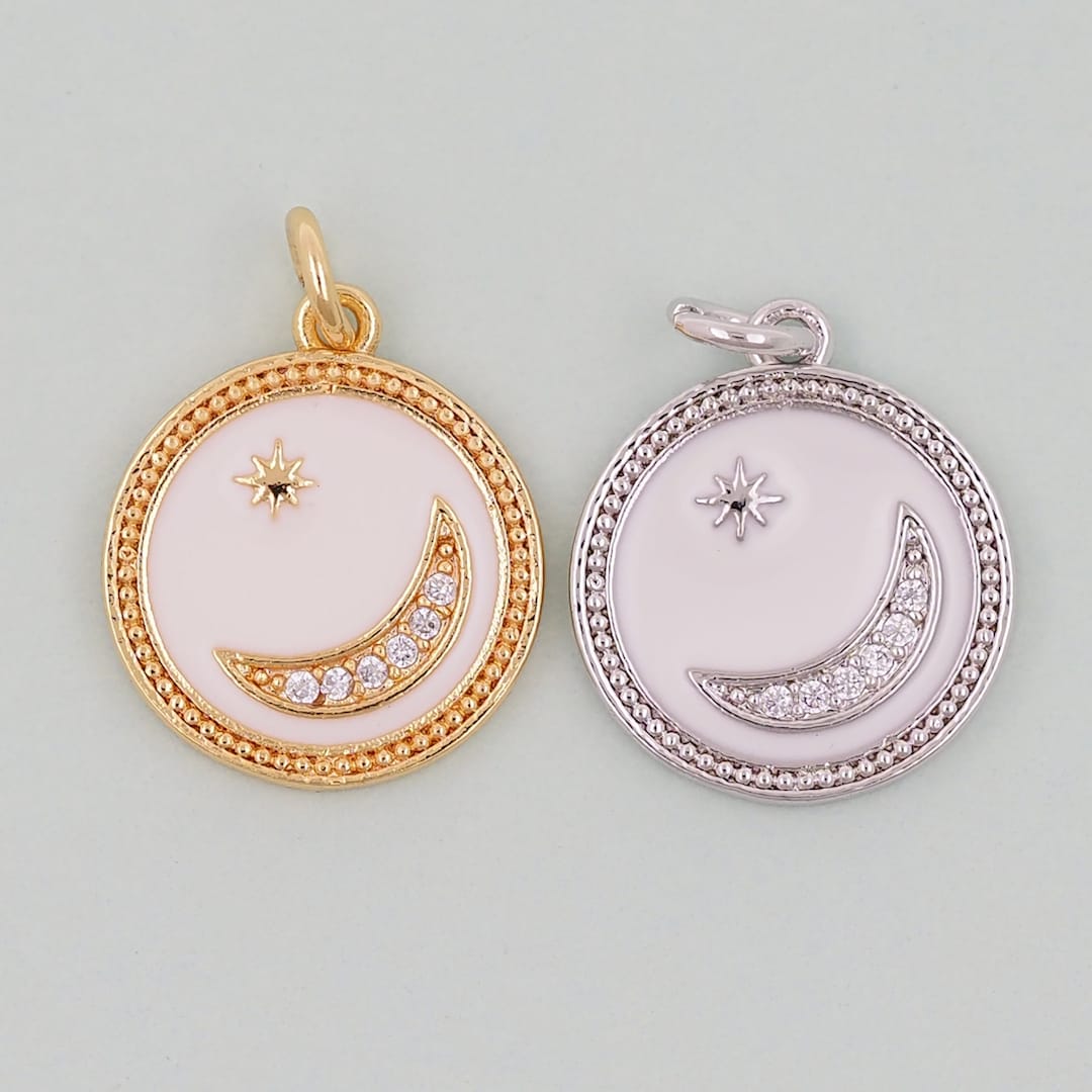 Gold Moon Charms,18k Gold Filled Moon Pendant,white Moon Charm Bracelet ...