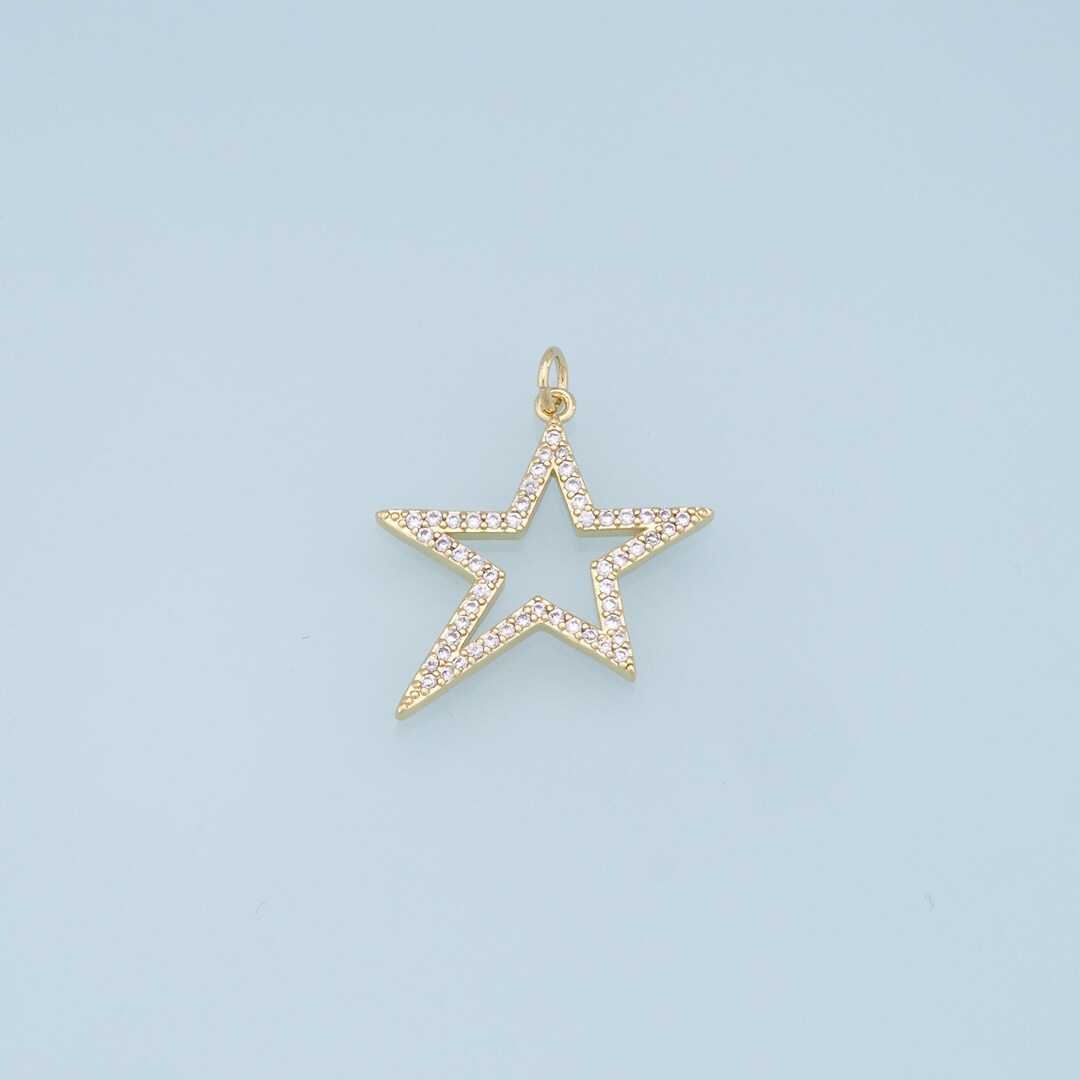 18K Gold Filled Star Pendant,cz Micro Pave Star Charm Bracelet Necklace ...