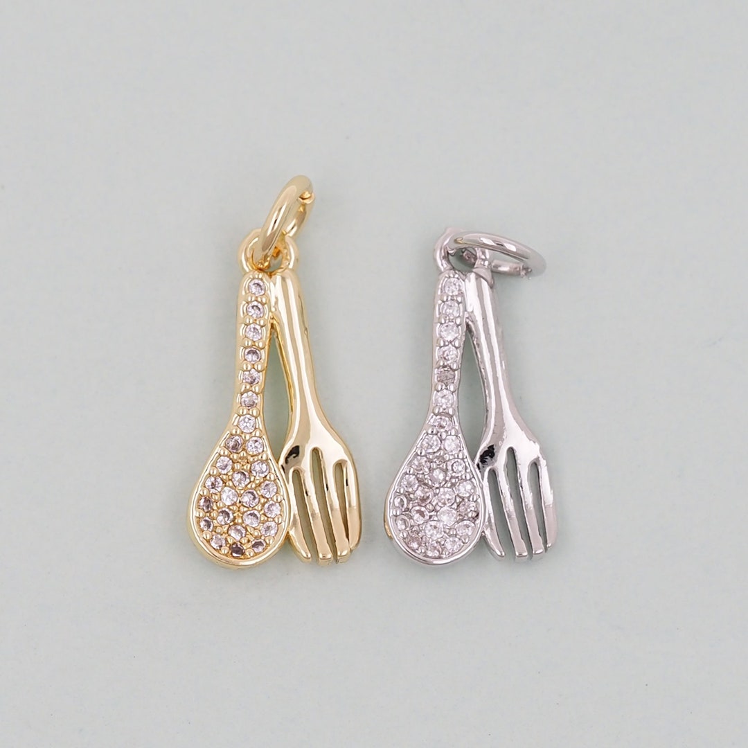Gold Spoon and Fork Charms,18k Gold Filled Spoon and Fork Pendant,spoon ...