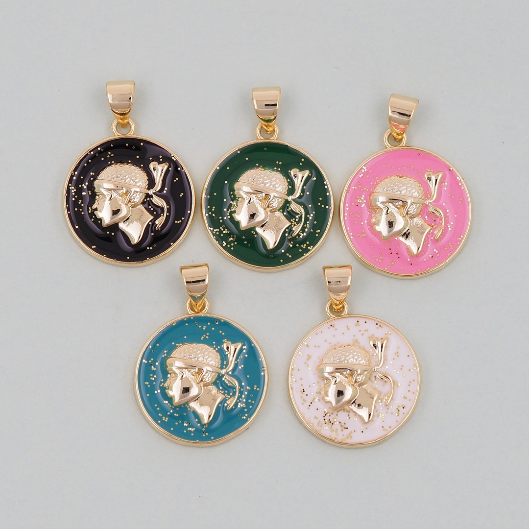 Gold Geometry Enamel Charms,18k Gold Filled Round Coin Pendant,geometry ...