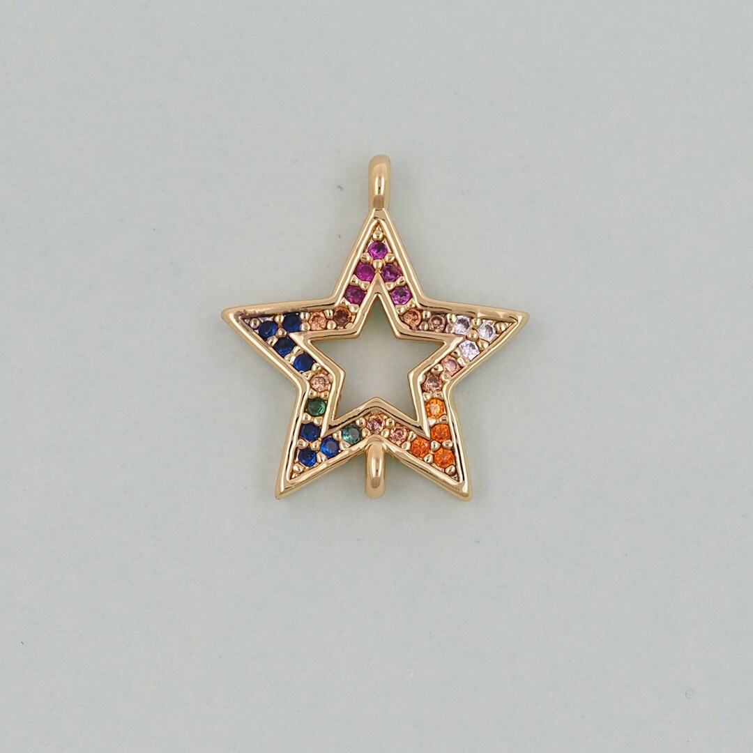 18K Gold Filled Star Pendant,cz Micro Pave Star Charm Bracelet Necklace ...