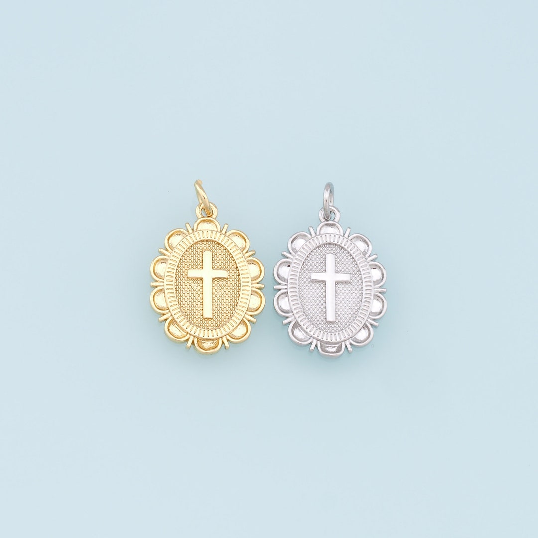 Gold Cross Charms,18k Gold Filled Oval Cross Pendant,religion Charm ...