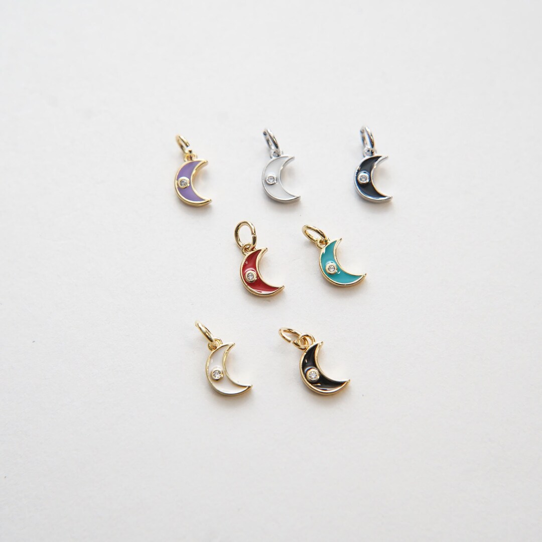 Gold Moon Charms,18k Gold Filled Enamel Moon Pendant,celestial Charm ...