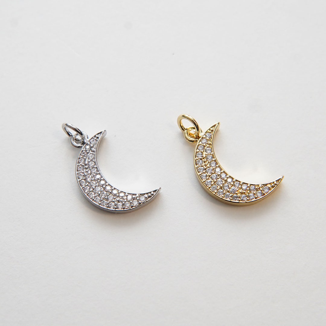 Gold Moon Charms,18k Gold Filled CZ Micro Pave Moon Pendant,celestial ...