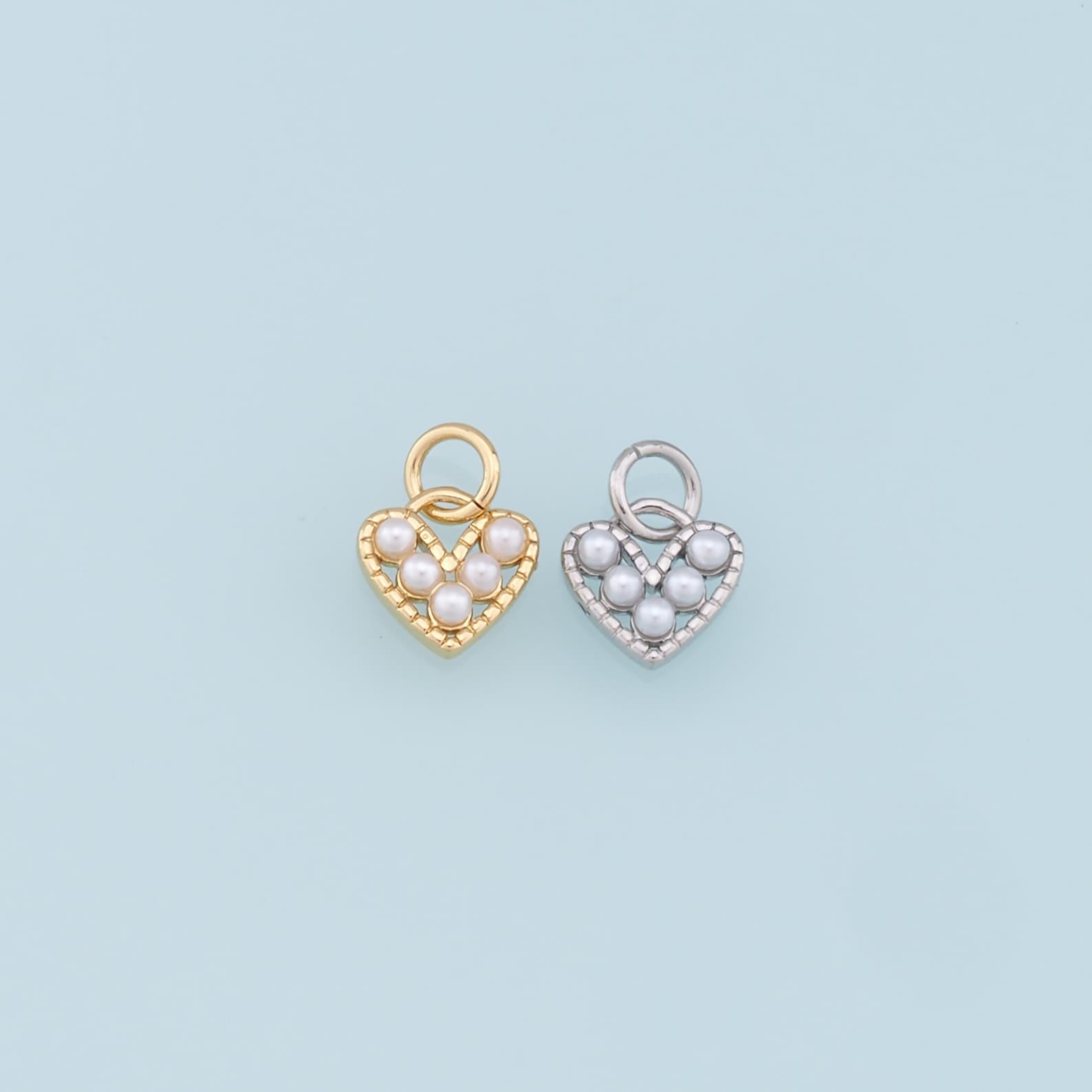Gold Tiny Heart Charms,18k Gold Filled Pearl Heart Pendant,heart Charm ...