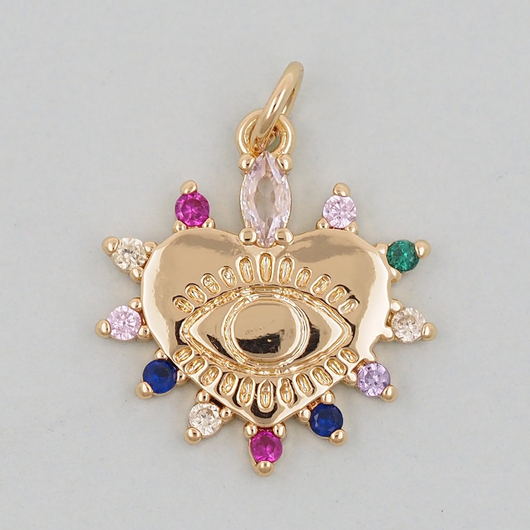 Gold Heart Evil Eye Charms,18k Gold Filled Heart Pendant,heart Eye Charm Bracelet Necklace for ...
