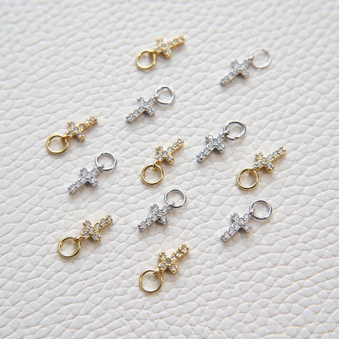 Gold Cross Charms,18k Gold Filled Cross Pendant,cz Micro Pave Protect ...