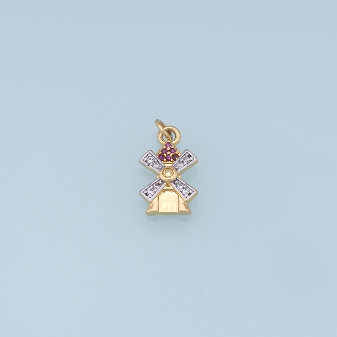Gold Windmill Charms,18k Gold Filled Windmill Pendant,cz Windmill Charm ...