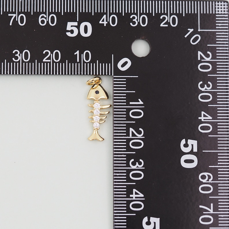 Gold Fish Bone Charms,18k Gold Filled CZ Fish Pendant,fish Charm ...