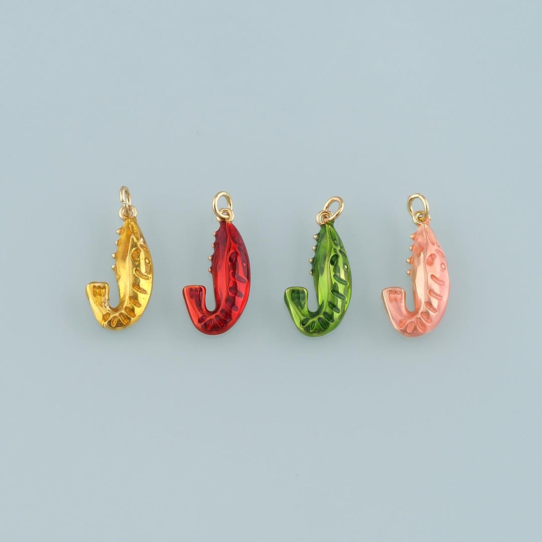 Gold Ocean Charms,18k Gold Filled Shrimp Pendant,enamel Shrimp Charm ...