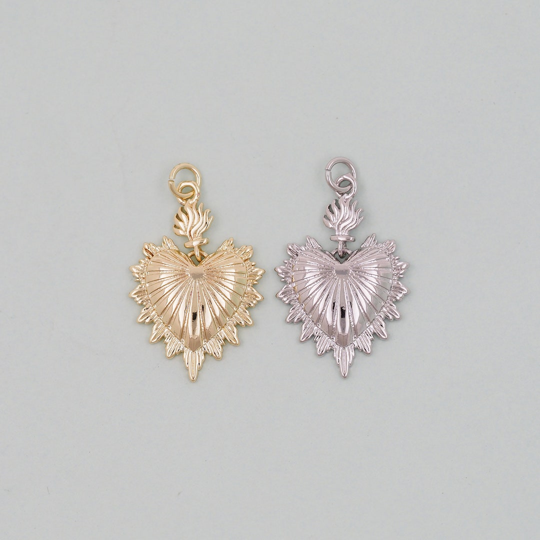Gold Sacred Heart Charms,18k Gold Filled Flame Sacred Heart Pendant ...