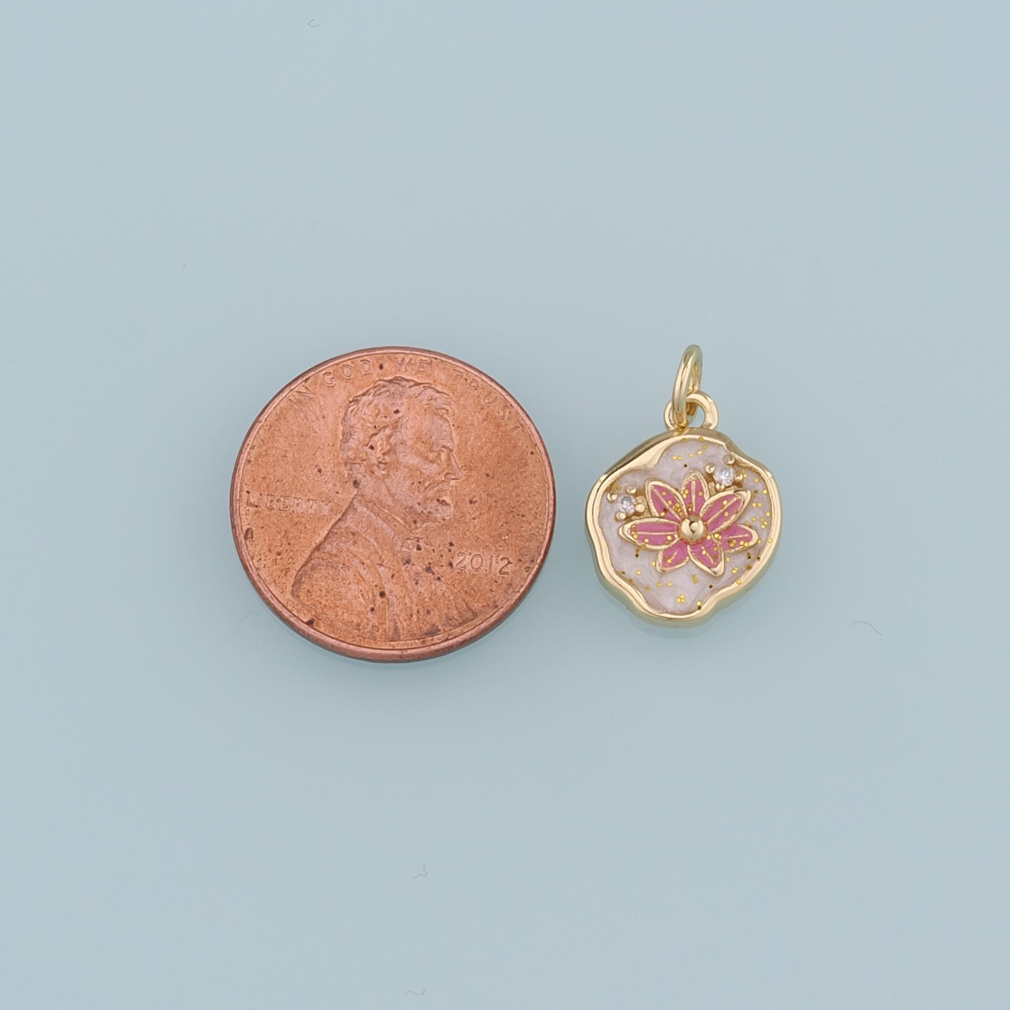 Gold Flower Charms,18k Gold Filled Flower Pendant,enamel Flower Charm ...