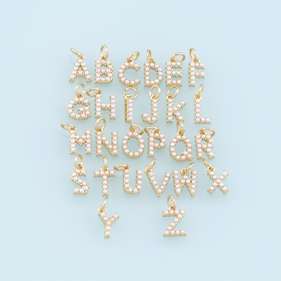 Gold Letter Charms,18k Gold Filled Pearl Letter Pendant,pearl Charm ...
