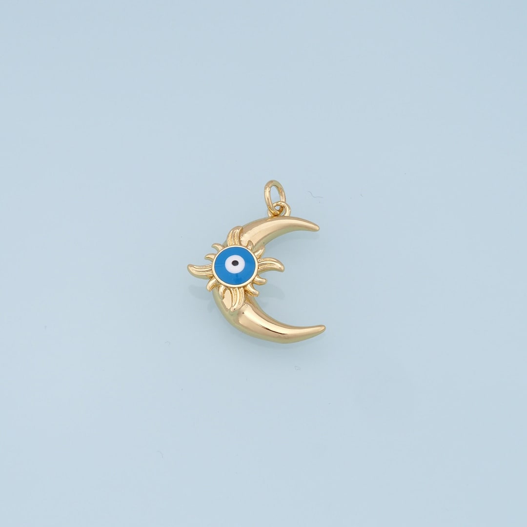 Gold Moon Evil Eye Charms,18k Gold Filled Moon Pendant,evil Eye Charm ...