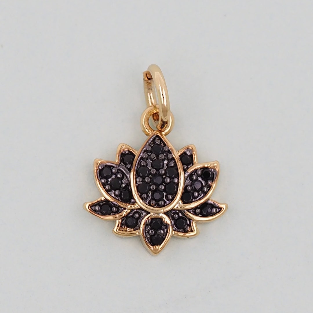Gold Lotus Charms,18k Gold Filled Meditation Pendant,black Lotus Charm ...