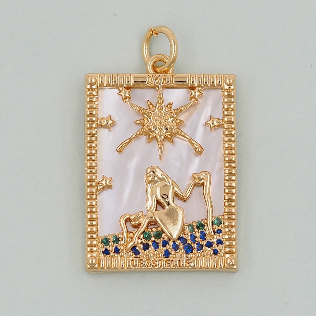 Gold Tarot Charms,18k Gold Fille Tarot Pendant,tarot Star Charm ...
