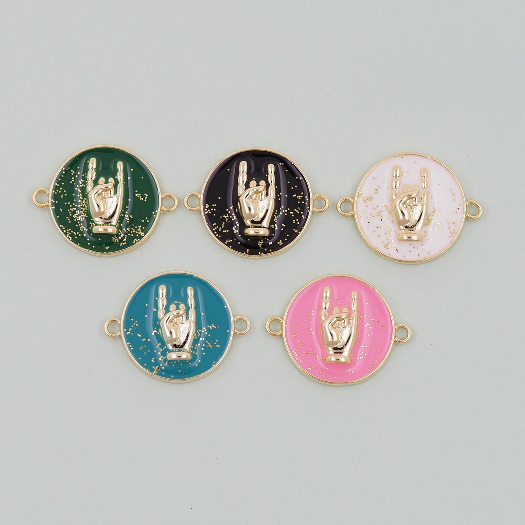 Gold Gesture Connector Charms,18k Gold Filled Round Coin Hand Pendant ...