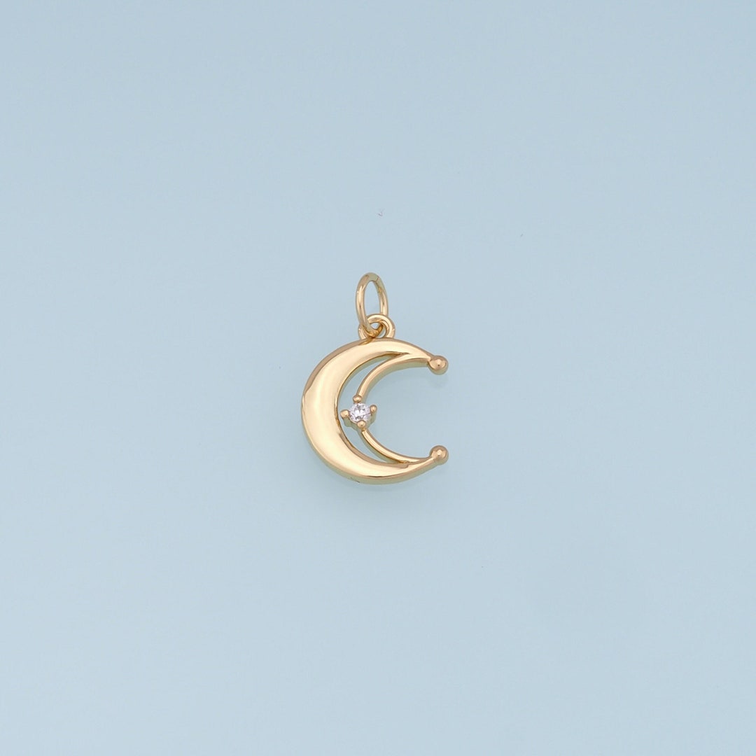 Gold Moon Charms,18k Gold Filled Moon Pendant,cz Micro Pave Celestial ...