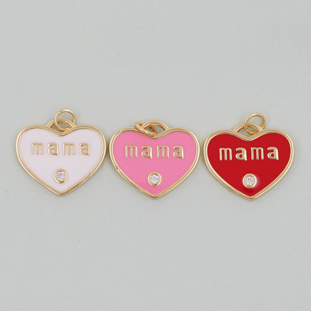 Gold Heart Mama Charms,18k Gold Filled Heart Pendant,enamel Heart Charm ...