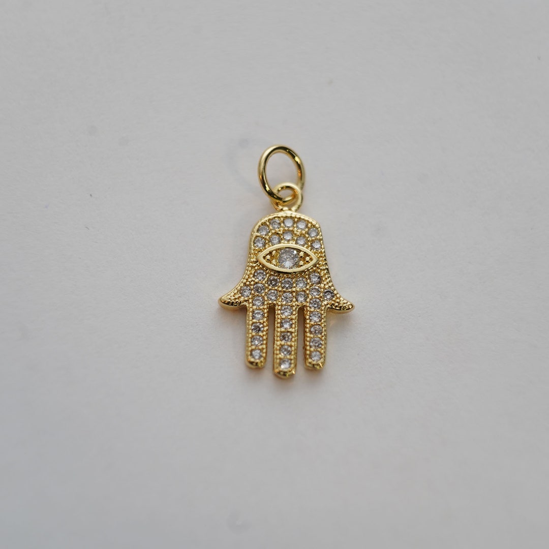 18K Gold Filled Hamsa Beads Pendant,cz Hand Hamsa Charms Bracelet ...
