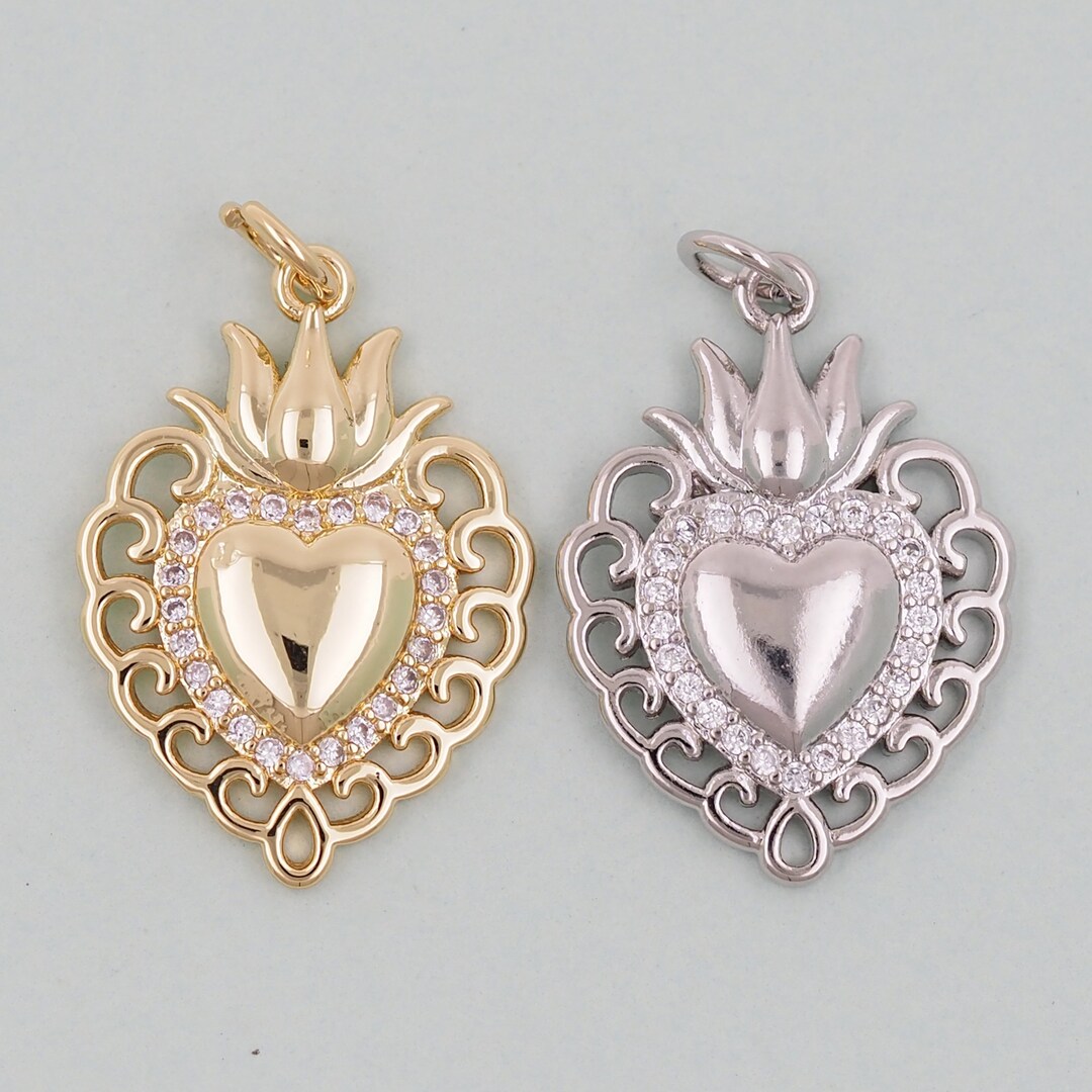 Gold Sacred Heart Charms,18k Gold Filled Sacred Heart Pendant,religious ...