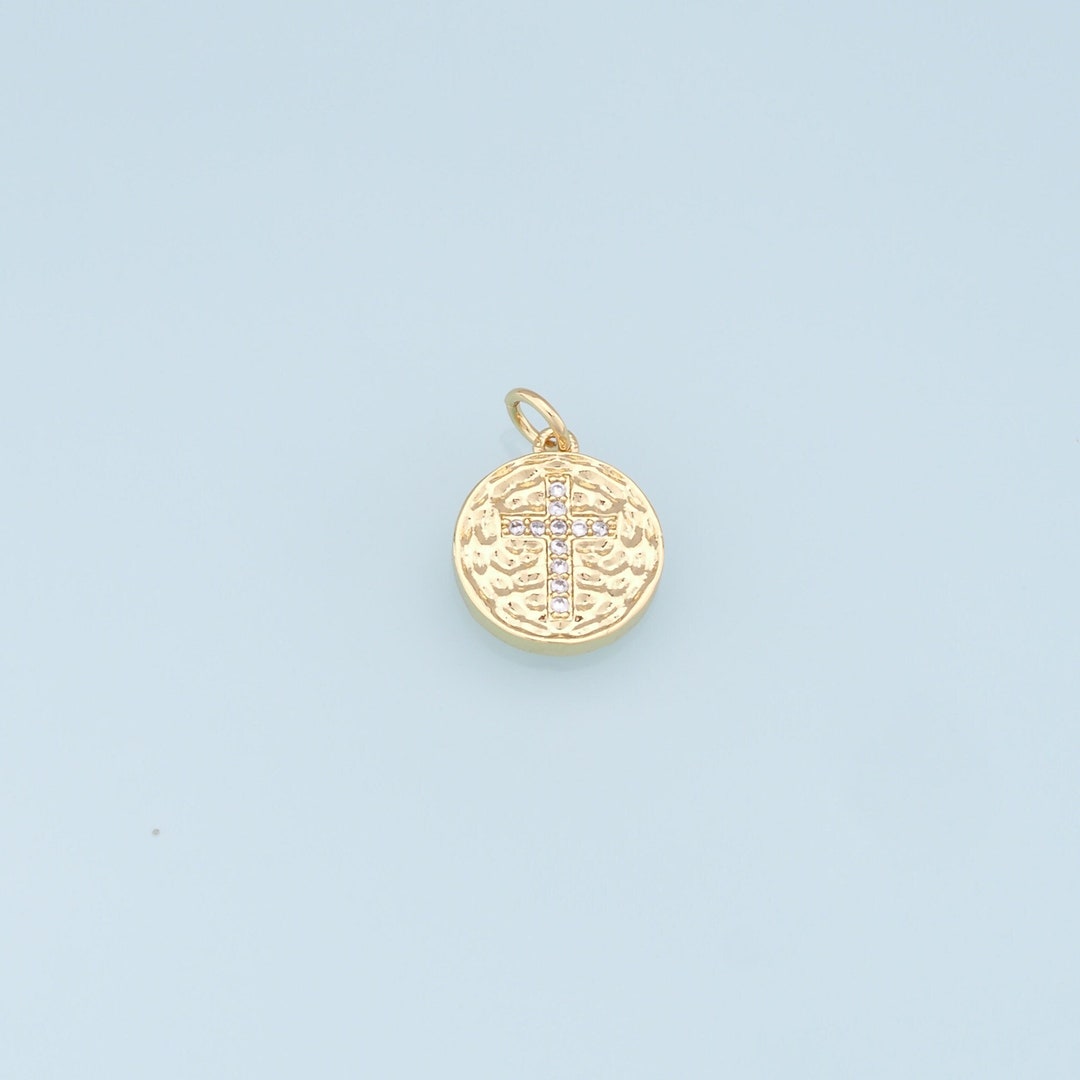 Gold Cross Charms,18k Gold Filled Round Coin Cross Pendant,cz Micro ...