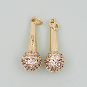 Gold Microphone Charms,18k Gold Filled CZ Microphone Pendant,microphone ...