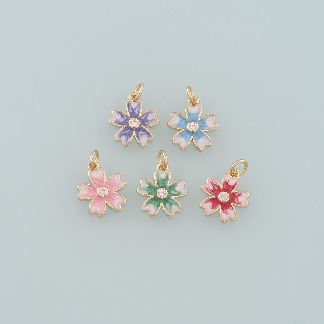 Gold Flower Charms,18k Gold Filled Flower Pendant,enamel Flower Charm ...