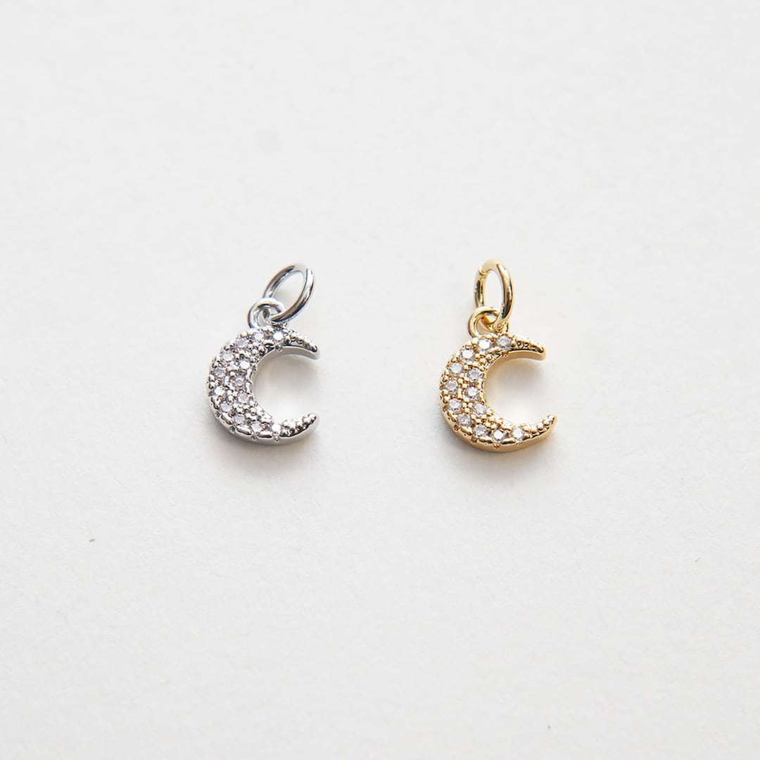 Gold Moon Charms,18k Gold Filled Moon Pendant,cz Micro Pave Celestial ...