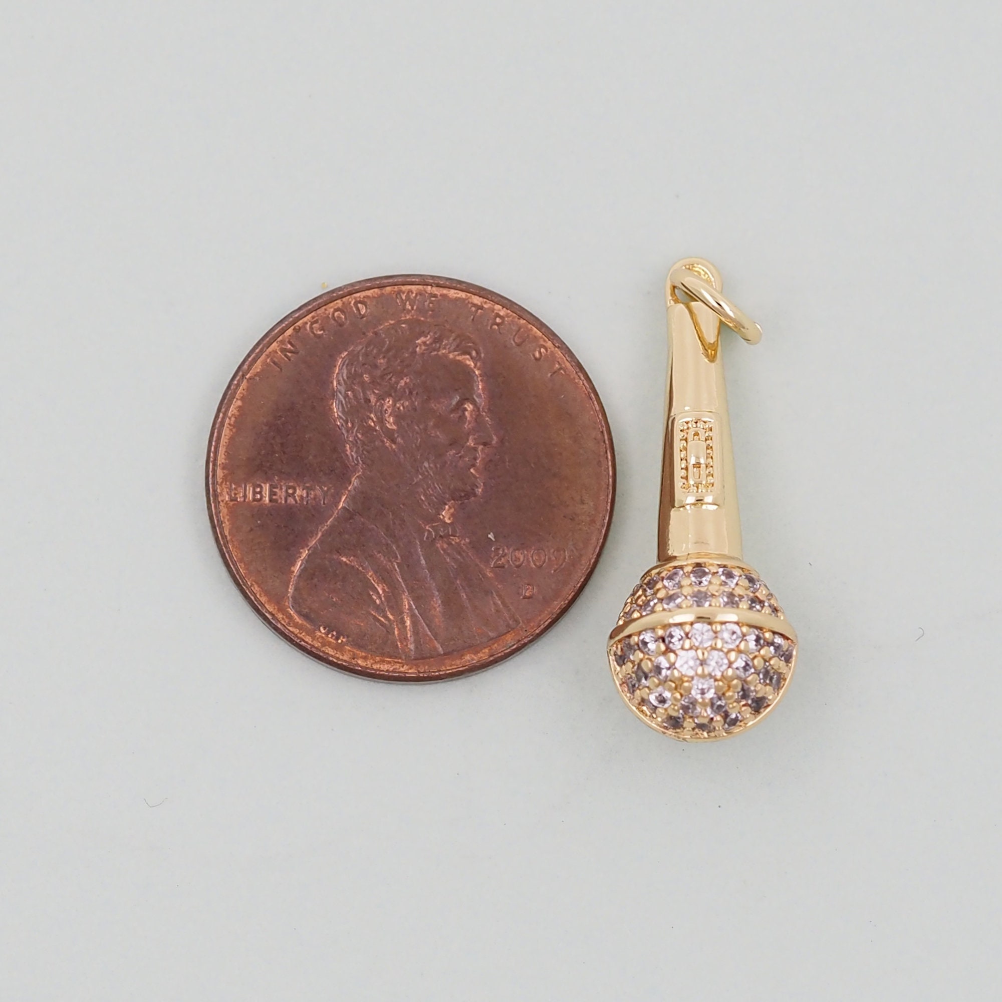 Gold Microphone Charms,18k Gold Filled CZ Microphone Pendant,microphone ...