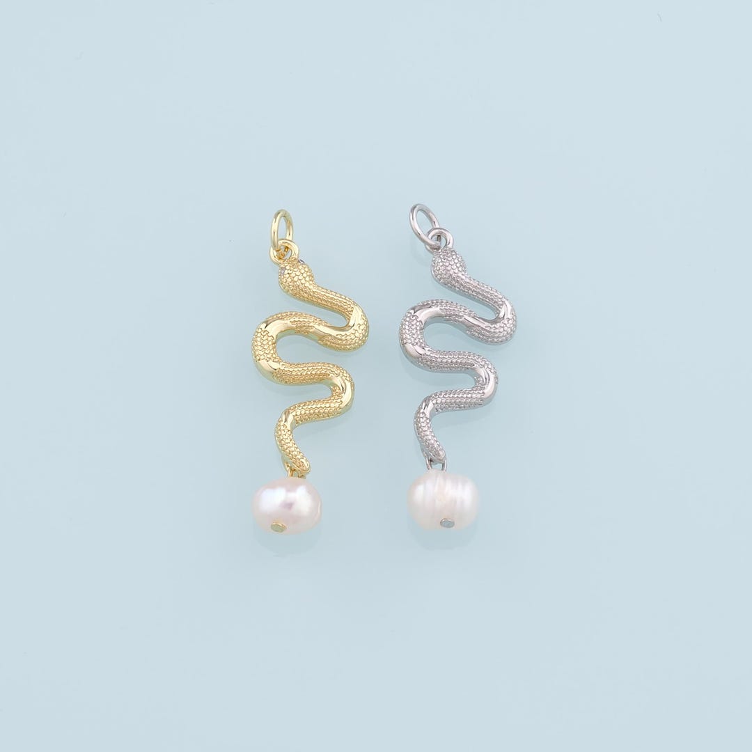 18K Gold Filled Pearl Snake Pendant,dainty Snake Charm Bracelet ...