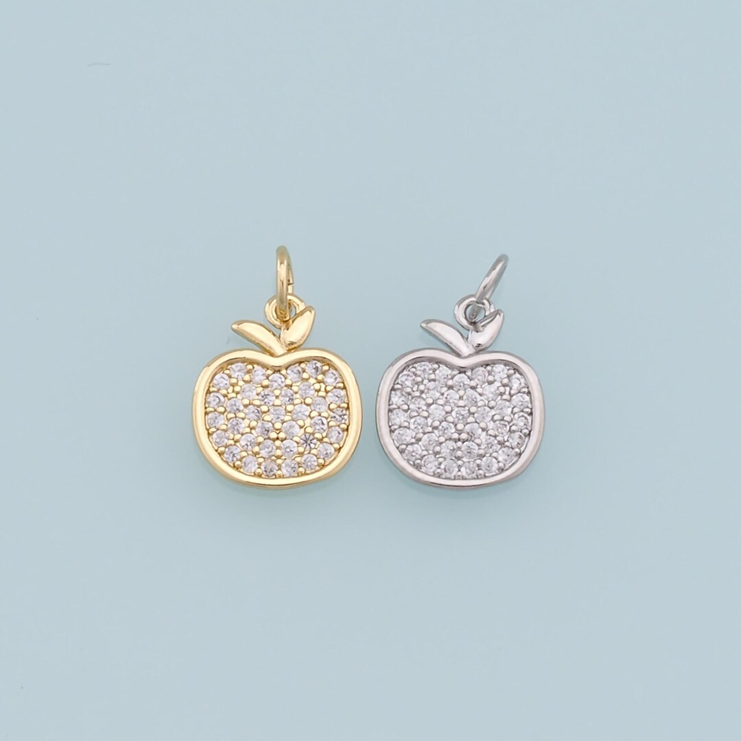 Gold Apple Charms,18k Gold Filled CZ Apple Pendant,fruit Charm Bracelet ...