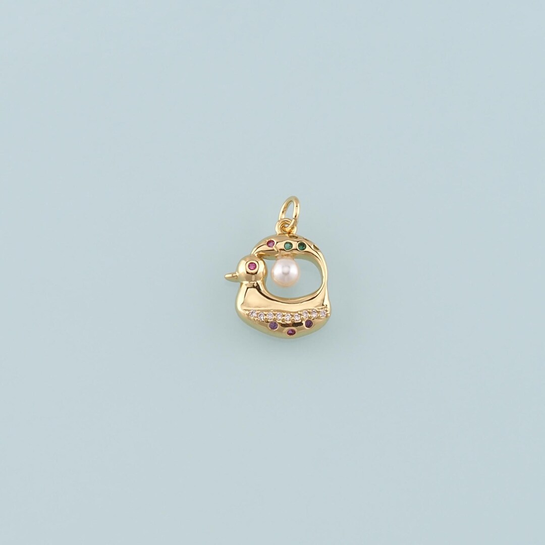 Gold Animal Charms,18k Gold Filled Pearl Duck Pendant,cz Micro Pave ...