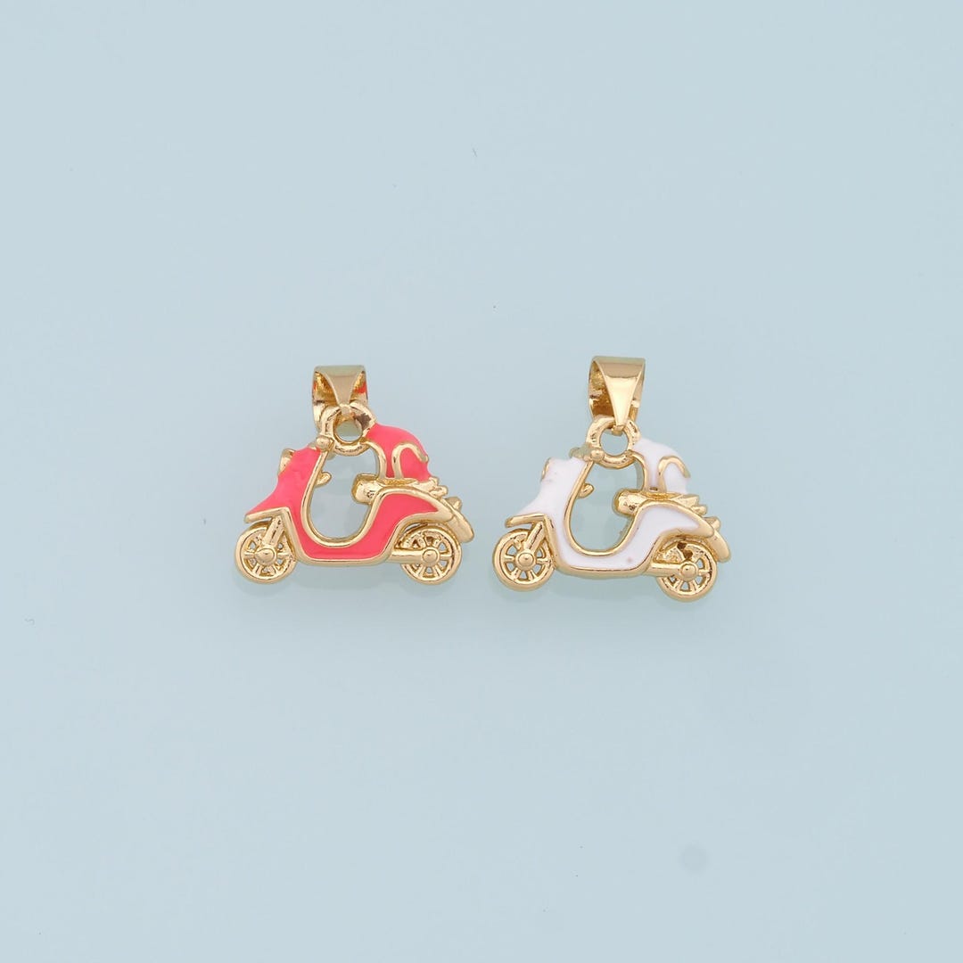Gold Motorcycle Charms,18k Gold Filled Enamel Motorcycle Pendant ...