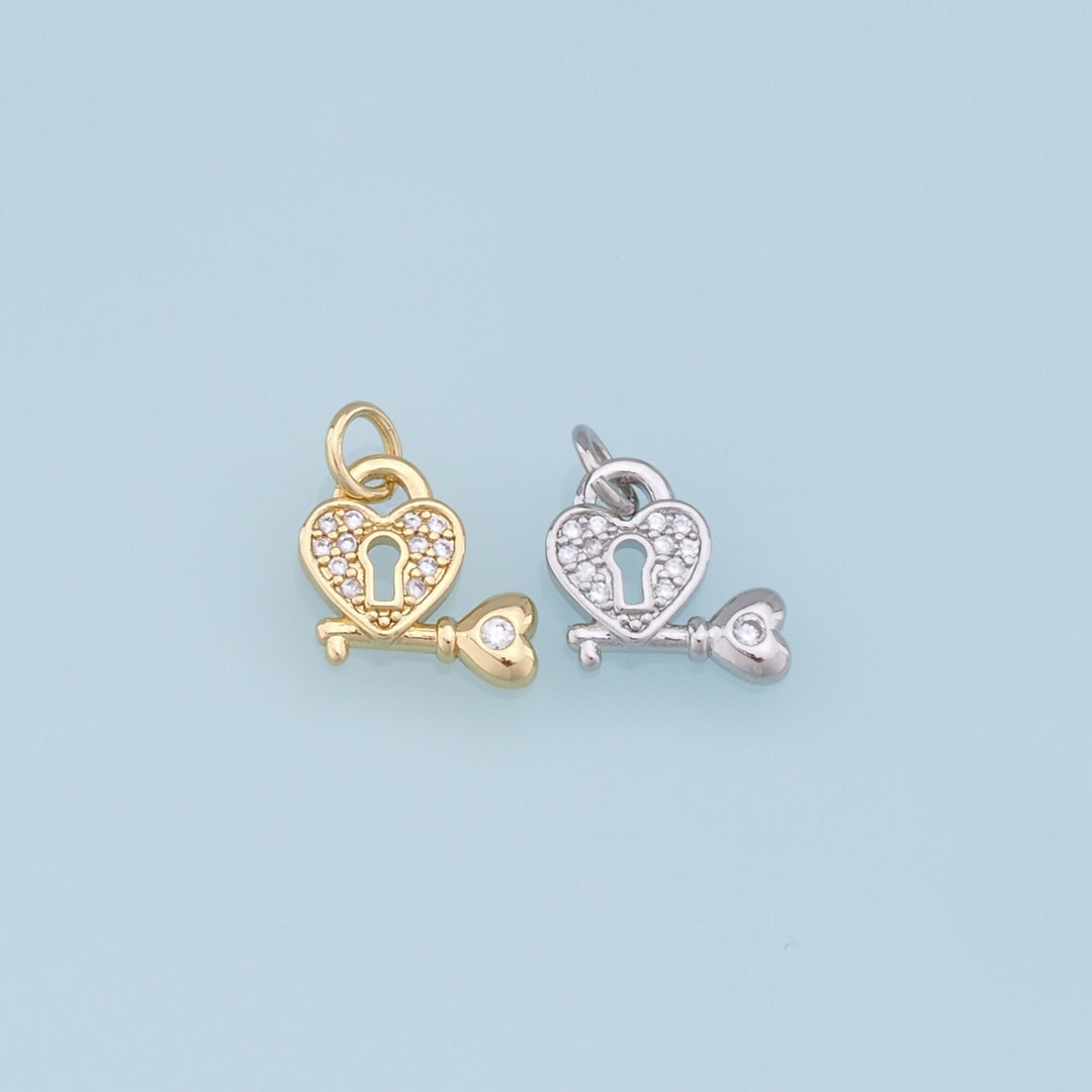 Gold Key Lock Charms,18k Gold Filled Key Pendant,heart Lock Charm ...