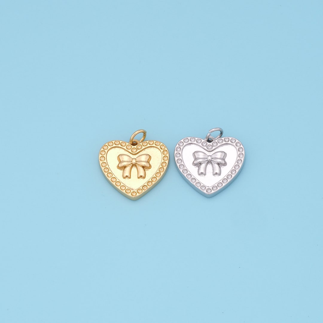 Gold Bow Charms,18k Gold Filled Heart Bow Pendant,silver Bow Tie Charm ...