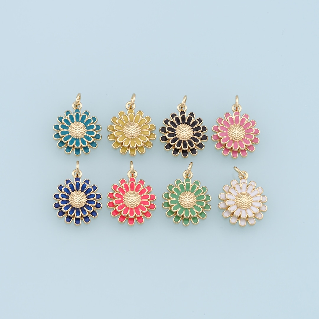 Gold Daisy Charms,18k Gold Filled Enamel Daisy Pendant,daisy Charm Bracelet Necklace for DIY ...