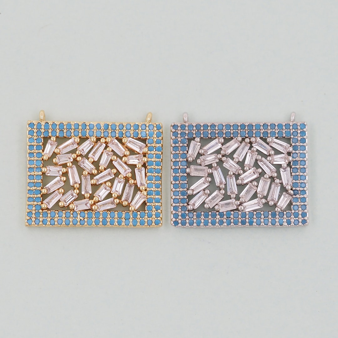 18K Gold Filled Rectangle Pendant,cz Micro Pave Rectangle Charm ...