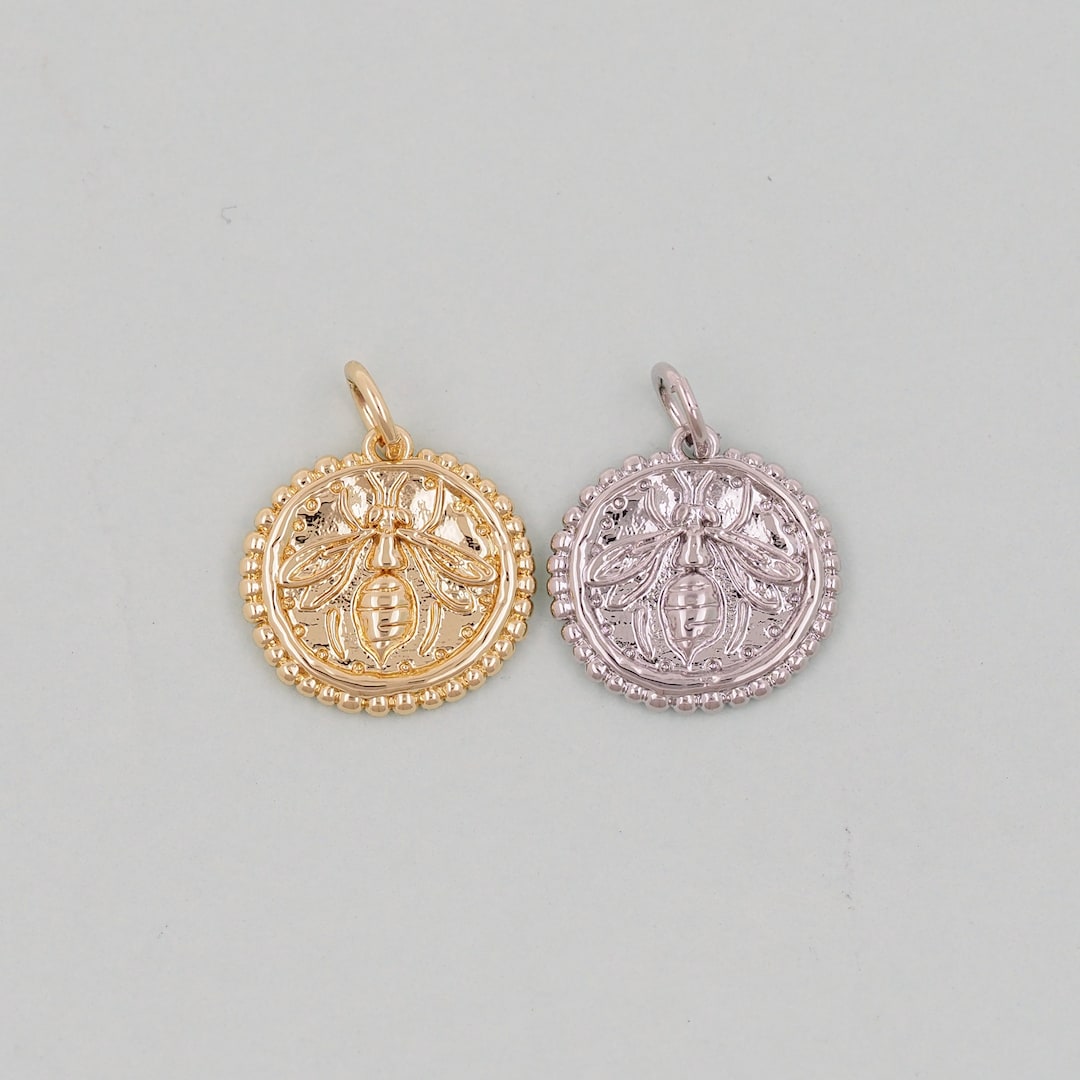 Gold Bee Charms,18k Gold Filled Coin Bee Pendant,bee Charm Bracelet ...