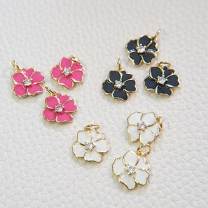 Gold Enamel Flower Charms,18k Gold Filled CZ Flower Pendant,silver ...